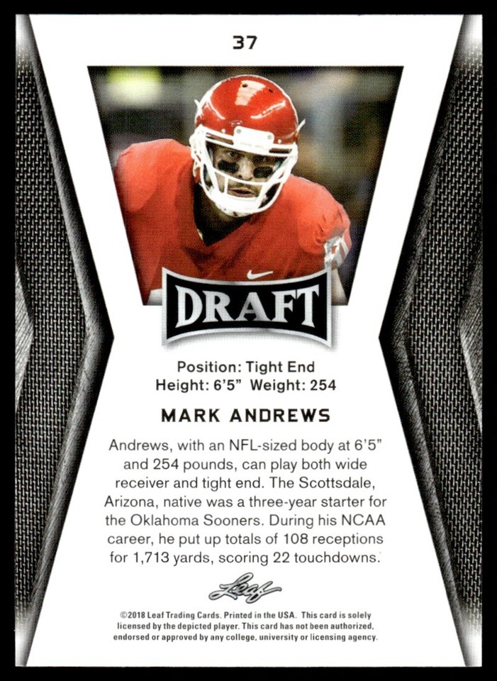2018 Leaf Draft Gold Mark Andrews Rookie Oklahoma Sooners #37 | eBay