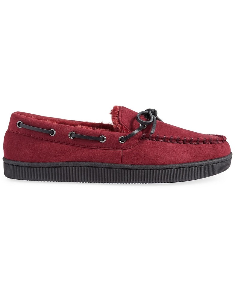 Club Room Men's Moccasin Slippers Faux-Fur Lining Burgundy Red Size ...
