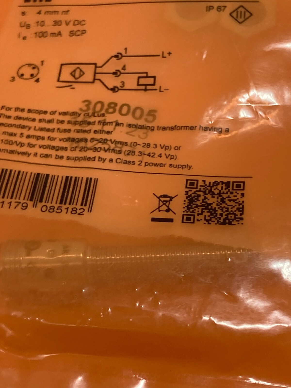 IFM EFECTOR IEK3004-BPKG/OELVER/US-104 (IE5331) PROX SENSOR 10-30VDC ...