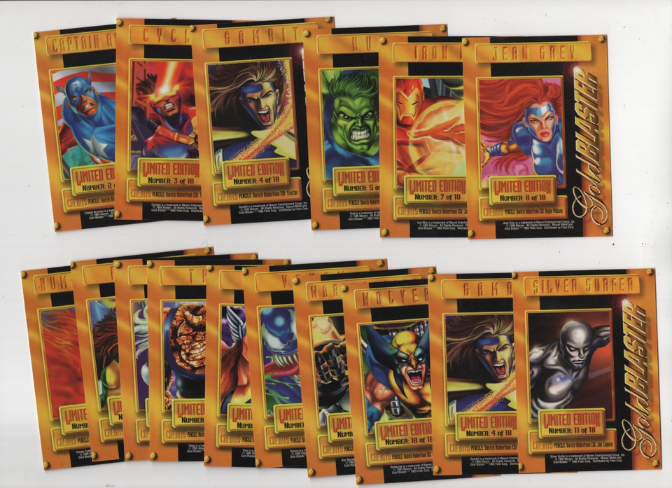 GOLD BLASTER MARVEL METAL 1995 FLEER PARTIAL INSERT SET 16 CARD LOT ...