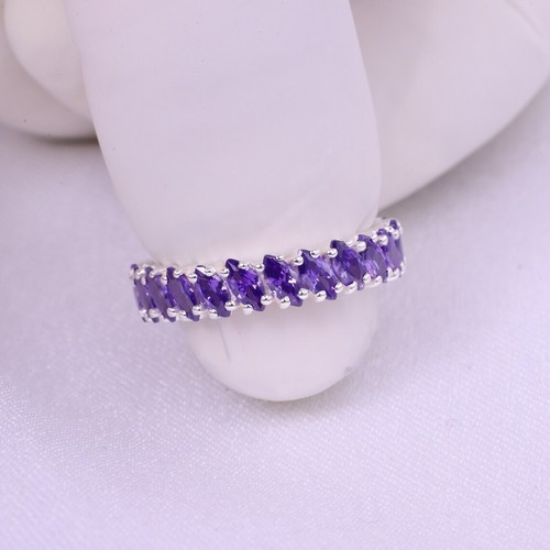 Natural Purple Amethyst Eternity Band Ring 925 Sterling Silver Ring | eBay