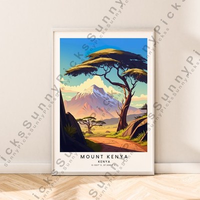 Mount Kenya Poster Illustration Art Print Travel Artwork Gift Decor ...
