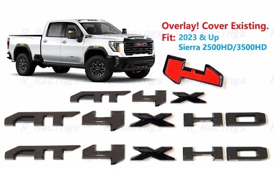 3PC Doors Rear Gloss Black AT4X HD OVERLAY Emblem GMC Sierra 2500HD ...