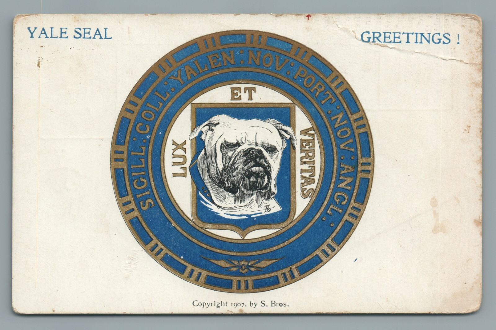 YALE SEAL UNIVERSITY BULLDOG LUX ET VERITAS 1907 CT GREETINGS POSTCARD ...