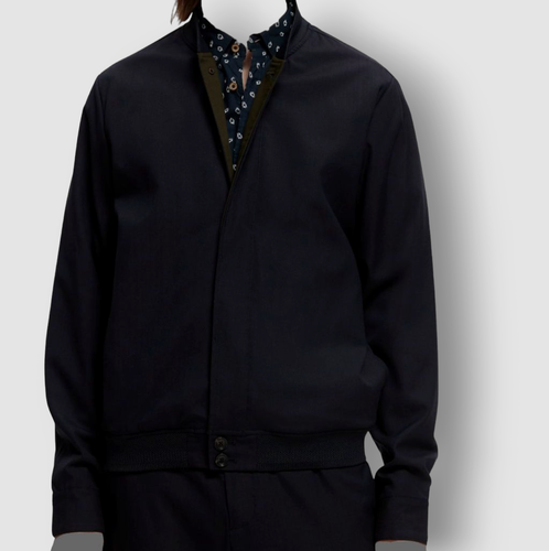 $298 Scotch & Soda Men's Blue Wool Long Sleeve Ribbed Blouson Jacket ...