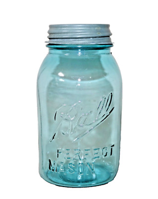 Ball 2L Quart Perfect Mason Jar Aqua ~ Zinc Lid 1913 - 1923 Antique ...