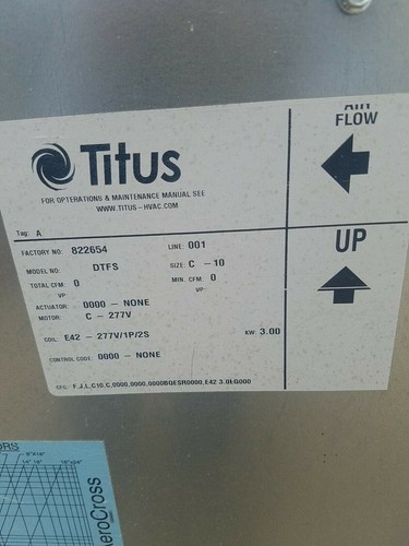 TITUS DTFS-C-10-L-Digital Powered Terminal Fan Unit 277V 1PH-3KW-1/4HP ...