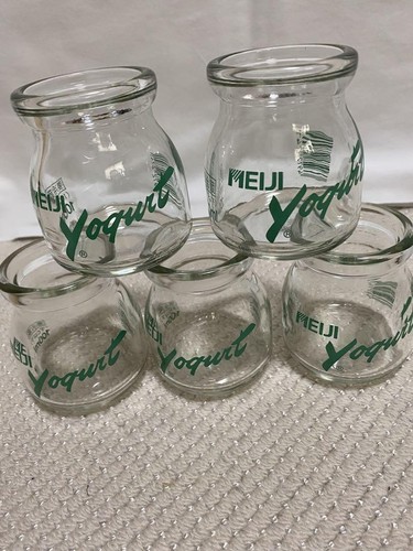 Set of 5 1950s Meiji Yogurt Container Retro Glass Bottle Showa Vintage ...