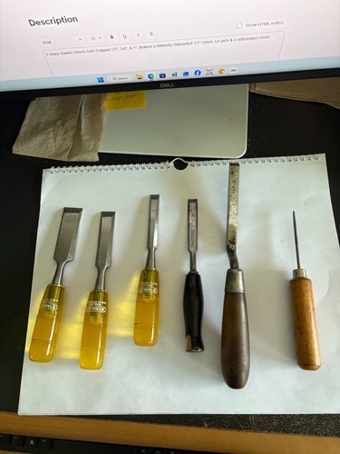 Stanley chisels 1/2", 3/4".& 1", Whitherby 1/2" Chisel, ice pick ...