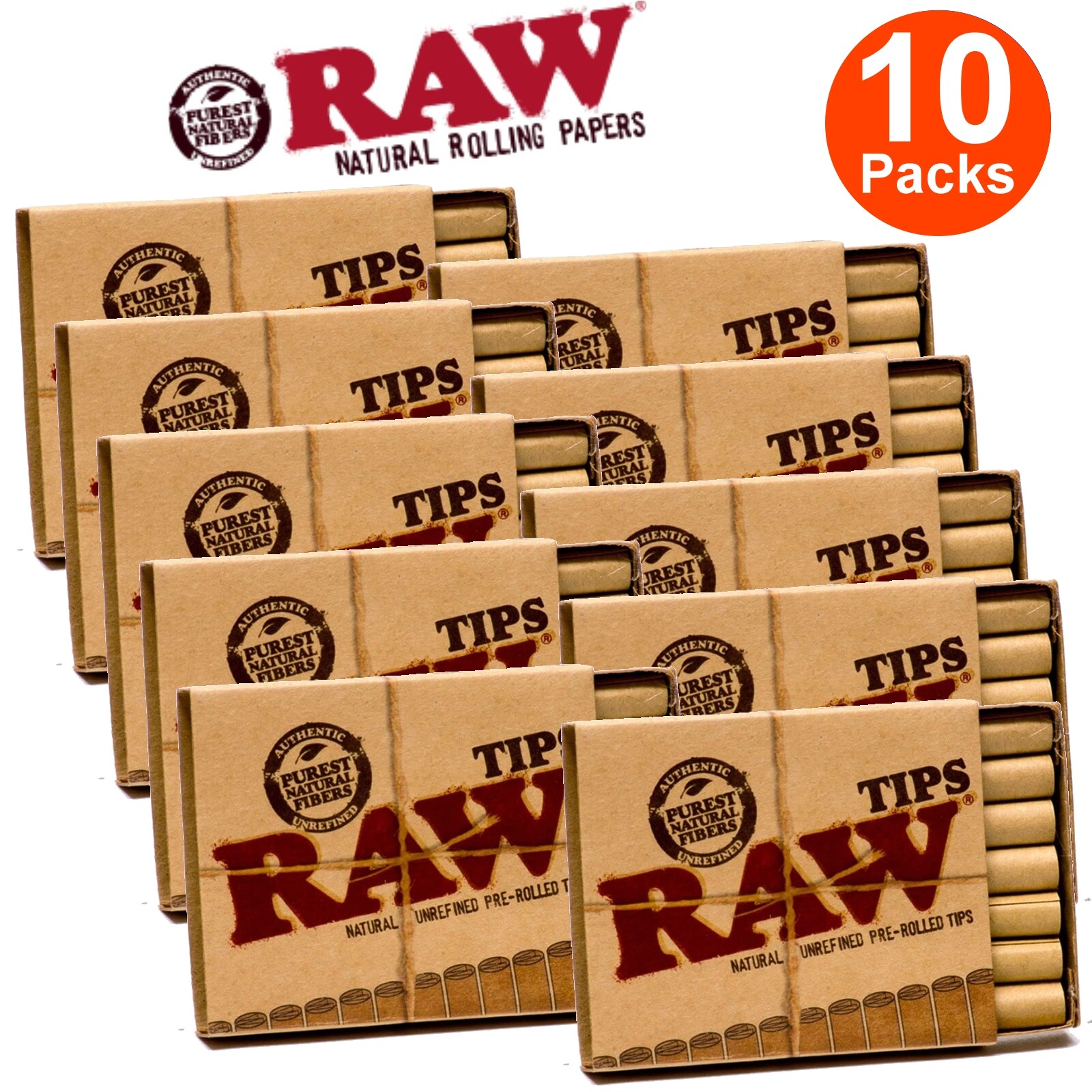 10 PACKS (21 PER PACK, 210 TIPS) AUTHENTIC RAW NATURAL UNREFINED PRE ...