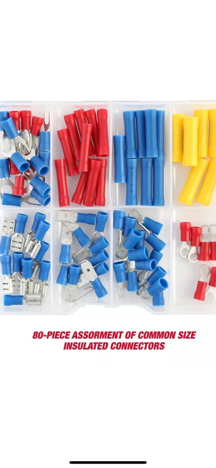 Hyper Tough 80-Pcs ELECTRICAL CONNECTOR SET Assortment Insulated 22-10 ...