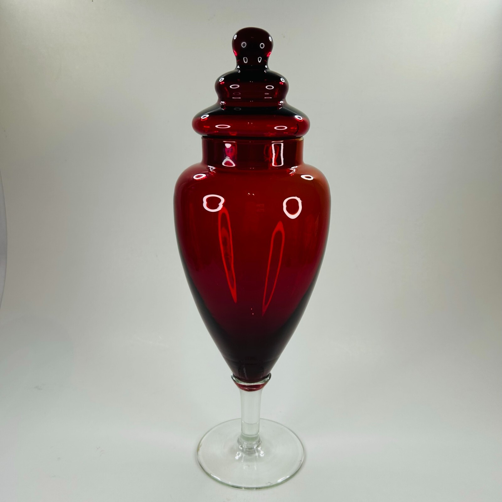 European Art Glass Ruby Red Apothecary Jar with lid 13" | eBay