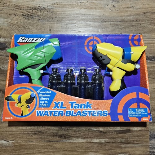 2 Banzai XL Tank Powerful Jet Blasters Green Yellow Blue Kids Water Gun ...