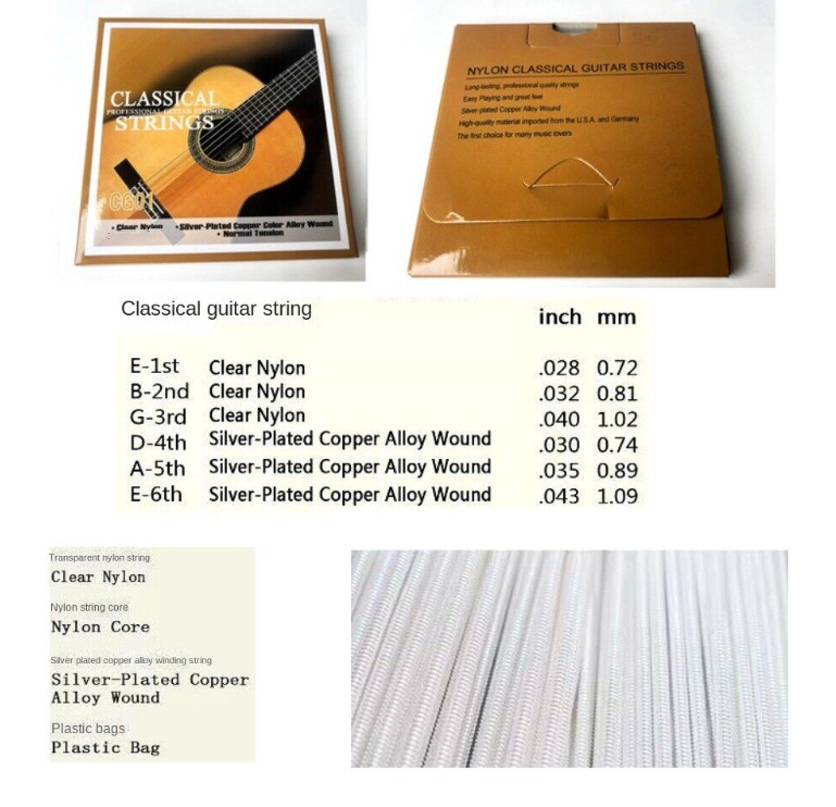 1, 2 or 3 Packs CLASSICAL GUITAR STRINGS SET OF 6 HIGH QUALITY NYLON ...