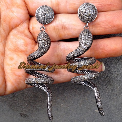 Victorian 10.84ct Genuine Old Mine Rose Cut Diamond Silver Snake Earring Jewelry | eBay