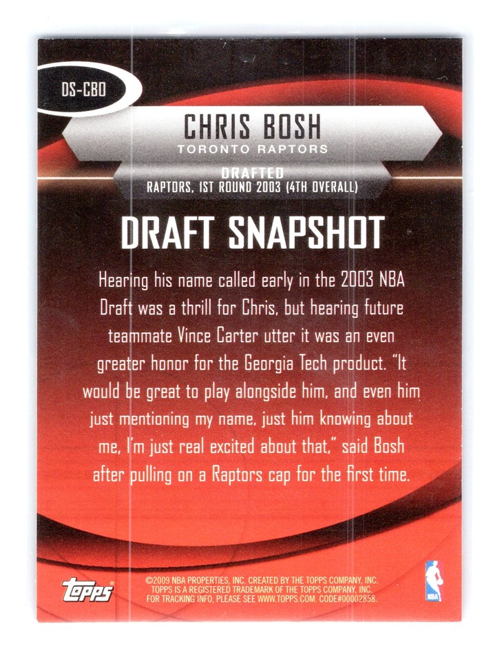 2009 Topps Basketball #DS-CBO Chris Bosh Draft Snapshot Toronto Raptors ...