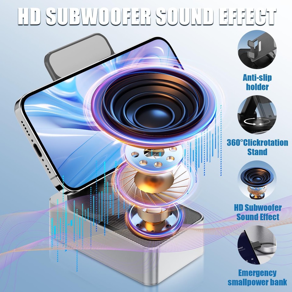 Induction Speaker, Cell Phone Stand with Wireless Bluetooth Speaker, HD ...
