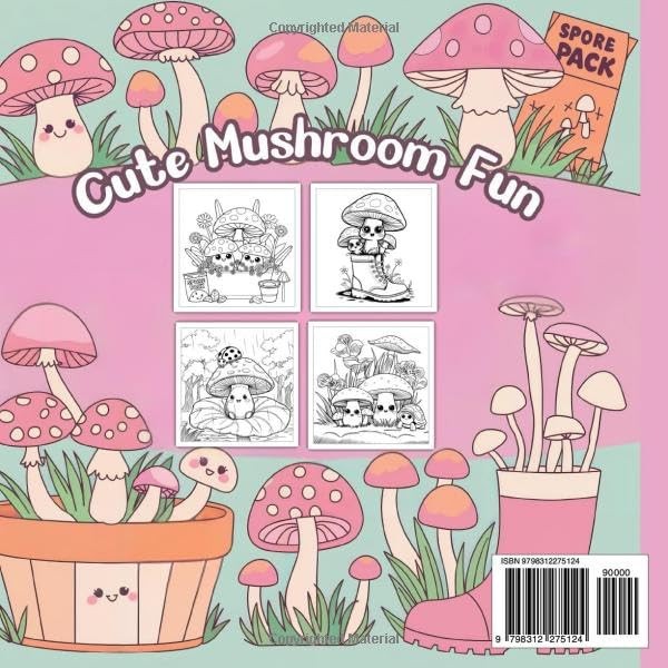 Mushrooms & Fungi Coloring Book: Easy Kawaii Toadstool Illustrations ...