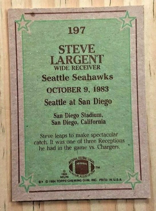 1984 TOPPS STEVE LARGENT CARD#197 NM-MT SEATTLE SEAHAWKS TULSA HALL OF ...