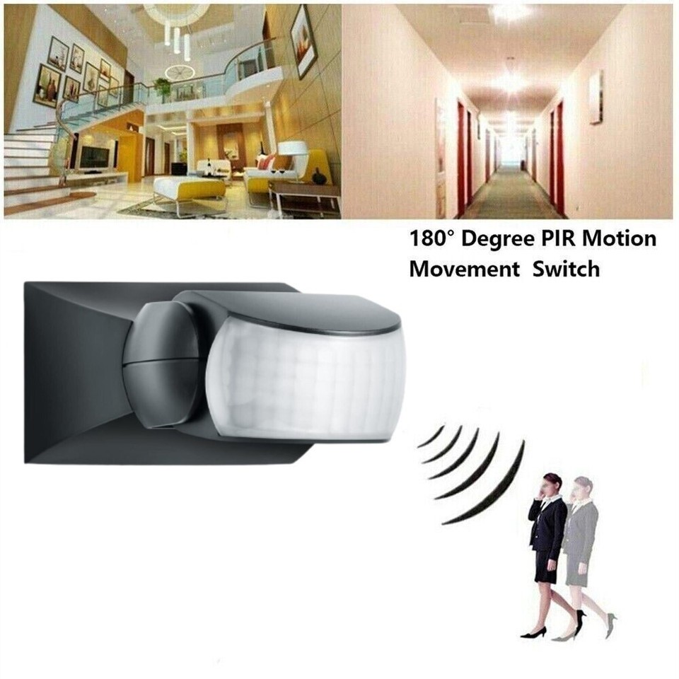 PIR Motion Sensor Switch Outdoor 180° Degree IP65 Black Security Wall ...