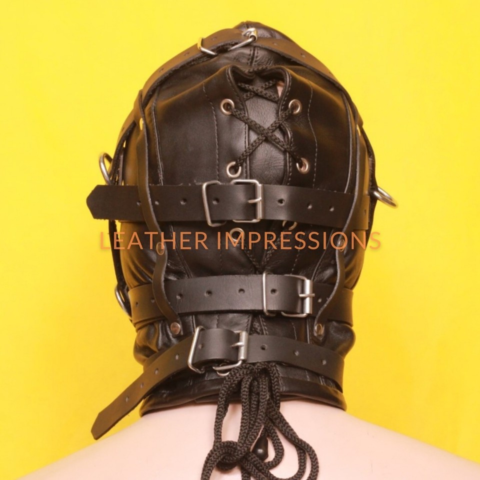Gimp Mask Real Leather Sensory Deprivation Hood Bondage Adult Cosplay ...