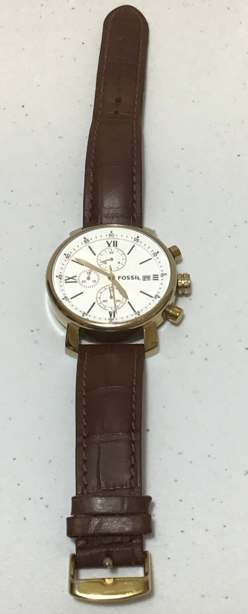 Fossil BQ1009 Men's Brown Leather Strap White Dial Chronograph Watch | eBay