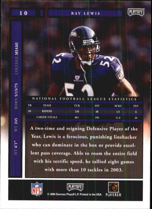 2004 Playoff Honors #10 Ray Lewis Card | eBay