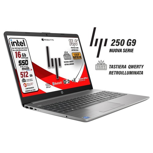 HP G9 Silver Intel N4500 SSD 512GB RAM 16 GB 15,6" FHD Win 11 Pro ...