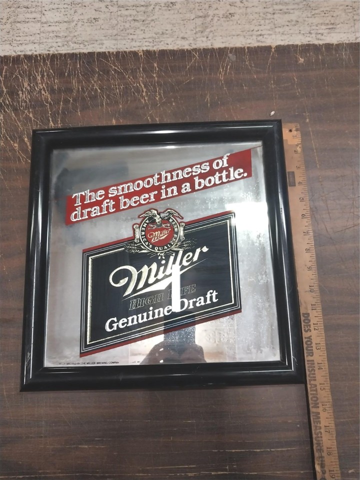 vintage miller high life genuine draft mirror wall sign man cave garage ...