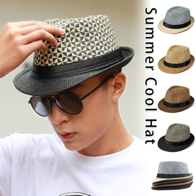 Men's Summer Fedora Hat Trilby Cuban Sun Cap Panama Short Brim Hat | eBay