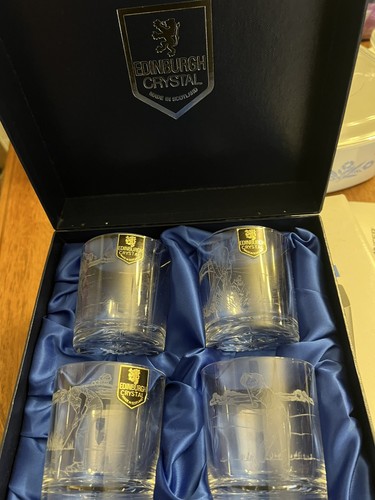 Vintage Edinburgh Crystal Clear Cut Glass Whiskey Glasses Golfers Golf ...