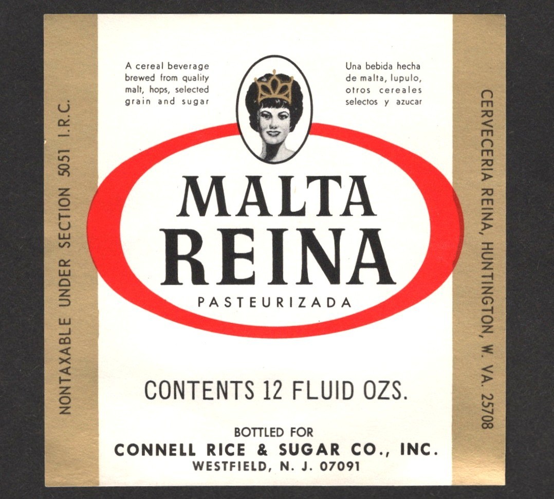 Malta Reina near beer label, non IRTP, Westfield, NJ, Huntington, WV ...