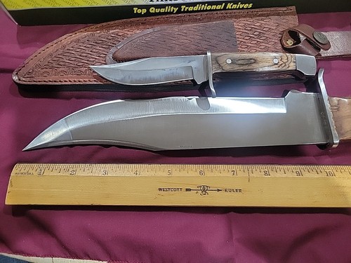 TIMBER RATTLER TR71 Bowie Pakkawood 2 piece full tang fixed blade knife ...