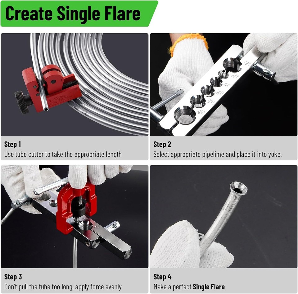 Brake Line Repair Kit 3/16 + 1/4 25 FT Pipe Single Flaring Tool Nuts ...