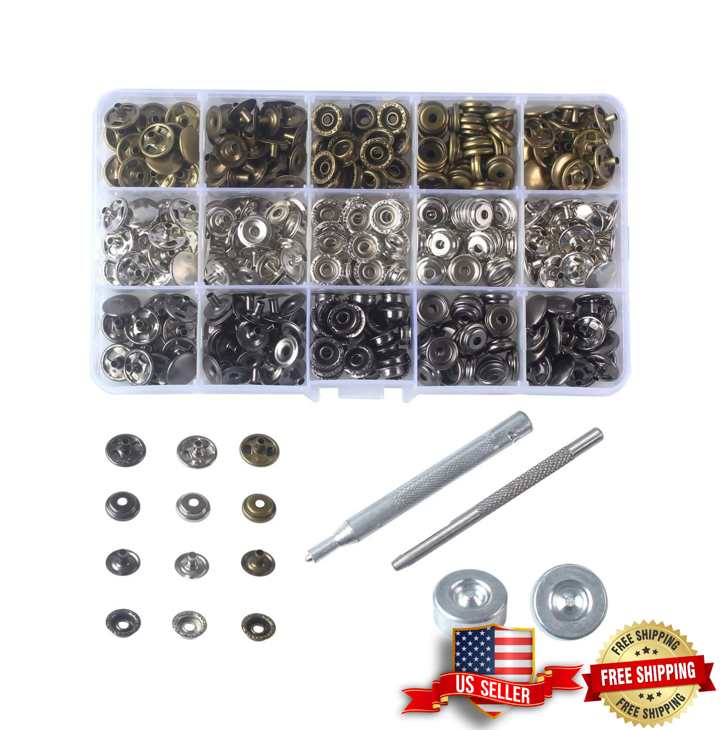 60 Sets 15Mm 5/8 Mixed Heavy Duty Snap Fasteners Kit, Metal Snaps for ...