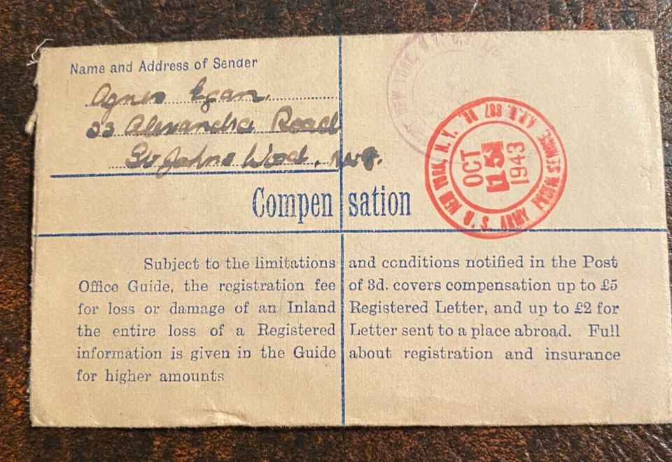 WWII 1943 Registered Letter From St. John's Wood England to U.S. Army ...