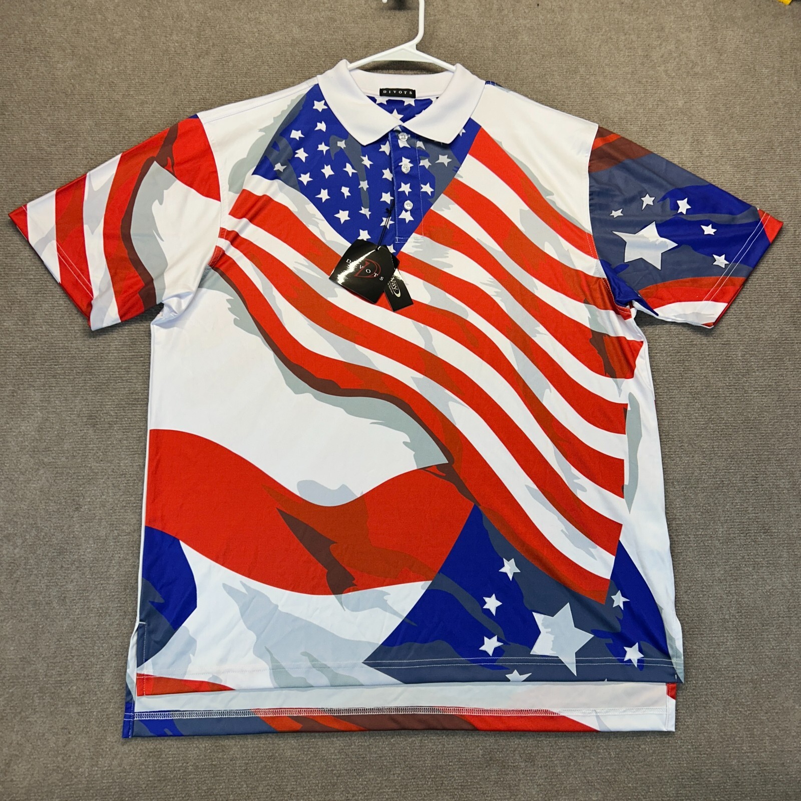 Divots Golf Polo Shirt Men's Large USA Flag AOP Short… - Gem