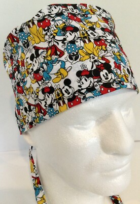 Mickey Minnie Donald Duck Lined Medical Scrub Cap Surgery Dental chemo ...