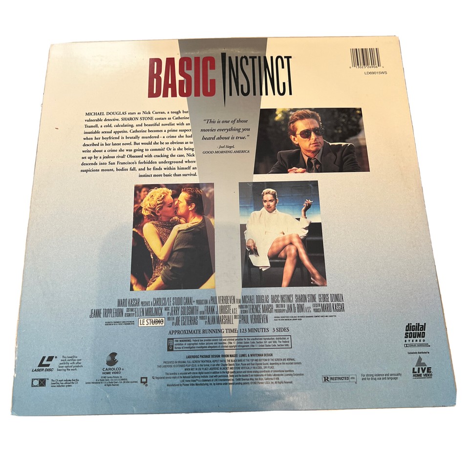 Basic Instinct 1992 LASERDISC (2 Disc Set) Widescreen Edition Sharon Stone | eBay