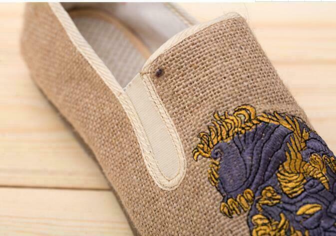 Mens Vintage Chinese Style Embroidered Linien Slip On Loafers Casual ...