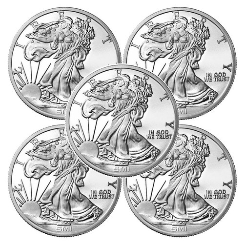 1 oz Sunshine Walking Liberty Silver Round (New, MintMark SI - Lot of 5 ...