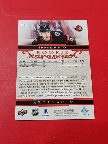 Shane Pinto 2021-22 Upper Deck Artifacts Ruby 67/499 , Ottawa Senators ...