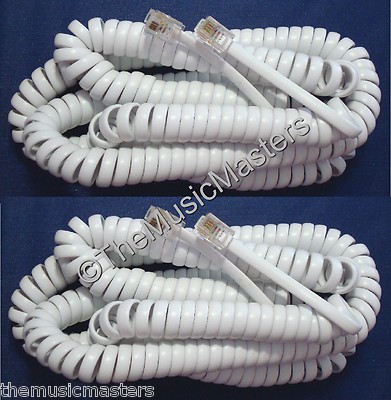 2X White 25' ft Telephone Handset Receiver 4P4C Coil Cable Curly Cord ...