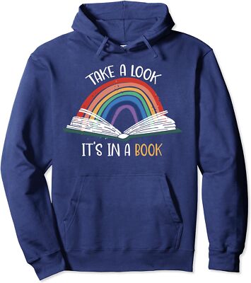 Take A Look It's In A Book Funny Rainbow Bookworm Unisex Hooded ...