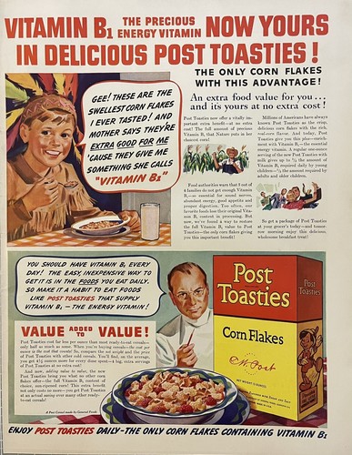 Post Toasties Corn Flakes Cereal Vintage Print Ad Advertisement 1940 | eBay
