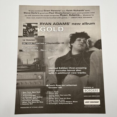 Ryan Adams Gold Album 2001 Promo Print Ad AD ONLY 8.25"x10.5" Alt ...
