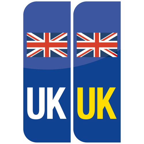 Pair of UK flag car van Number Plate Vinyl Stickers for driving abroad ...