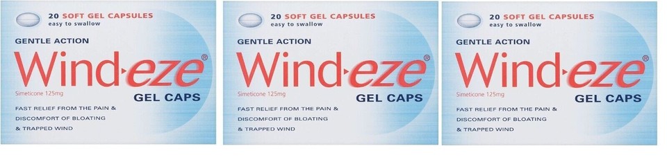 Wind-eze Gel Caps - 20 Capsules - Pain | Trapped Wind | Bloating | Wind ...