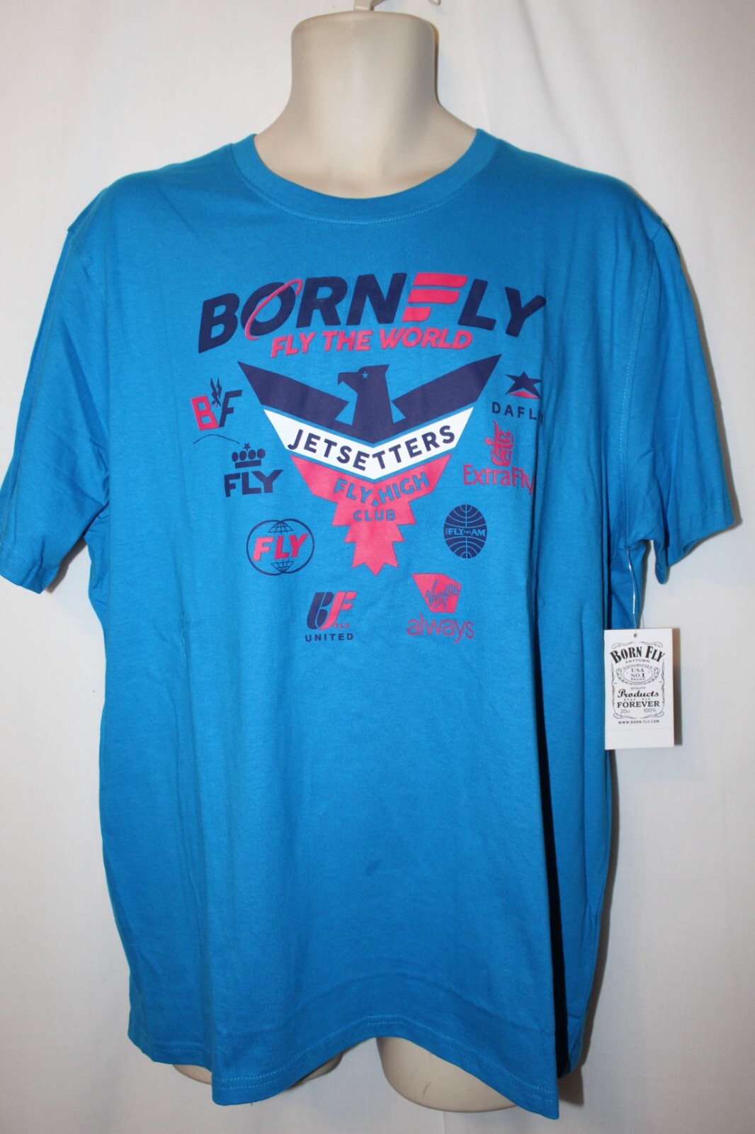 mens born fly t-shirt XL nwt fly the world blue | eBay