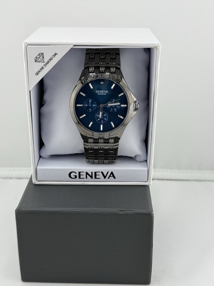 Geneva Silver/Gunmetal Tone Blue Dial Men's Diver Style Watch - Brand ...